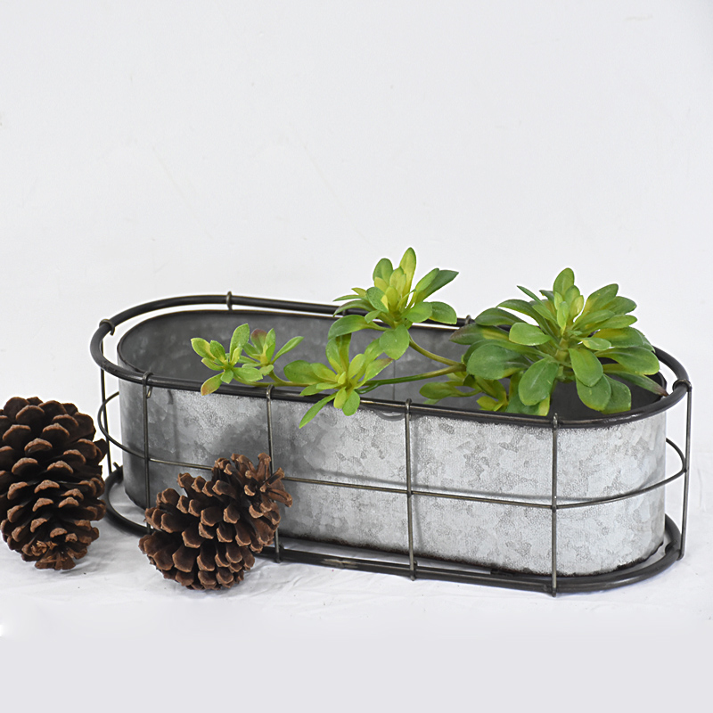 Industratl Oval Metal Planters with Wire Mesh Basket And Zinc Pot ...